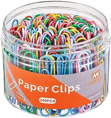 NEEWAY 200pcs Colored Paper Clips, 2 Inch Large Paper Clip, Jumbo ...