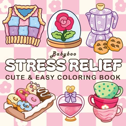 Stress Relief: Cute And Easy Coloring Book for Adults and Teens, Bold ...