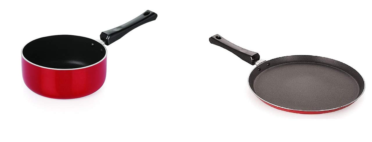 Buy Sjeware Non-stick Fry Pan and Sauce Pan Combo Set, Red Online at ...