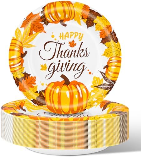 Amazon.com: Charmount Thanksgiving Paper Plates 50PC, Fall Theme Autumn ...
