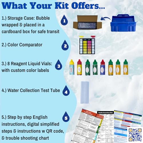 Pool Test Kit 6-in-1 Spa, Hot Tub, Pool Water Testing Kit w/Sample Tube ...