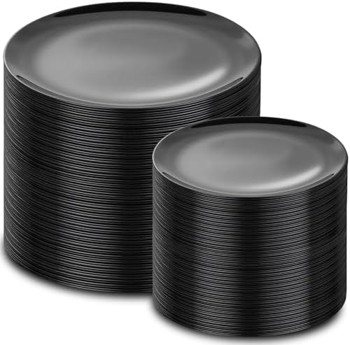 Amazon.com: PULOTE 200PCS Black Plastic Plates - Heavy Duty Black ...
