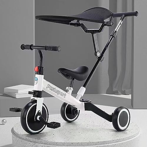 4-in-1 toddler tricycle with 3 height parental steering pushers and ...