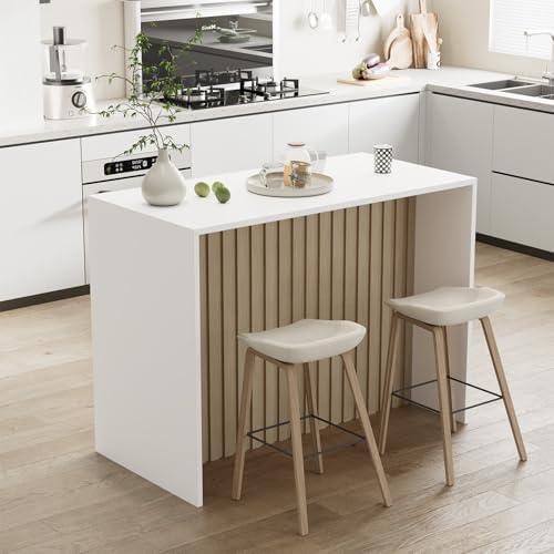 GOFEI Modern Kitchen Island with Breakfast Bar – White Storage Unit ...