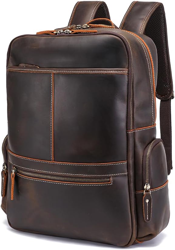 Amazon.com: LANNSYNE Vintage Full Grain Leather Backpack for Men, 16 ...