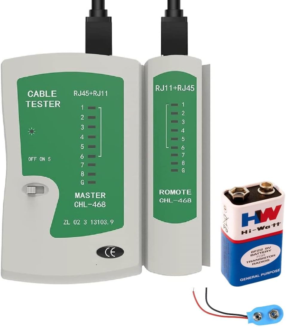 XIKKART Lan Tester, RJ45 And RJ11 Network Cable Tester With 9V Battery ...
