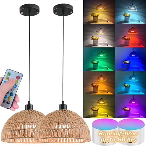 KEFA Wireless Battery Operated Pendant Light with Remote, Non Hardwired ...