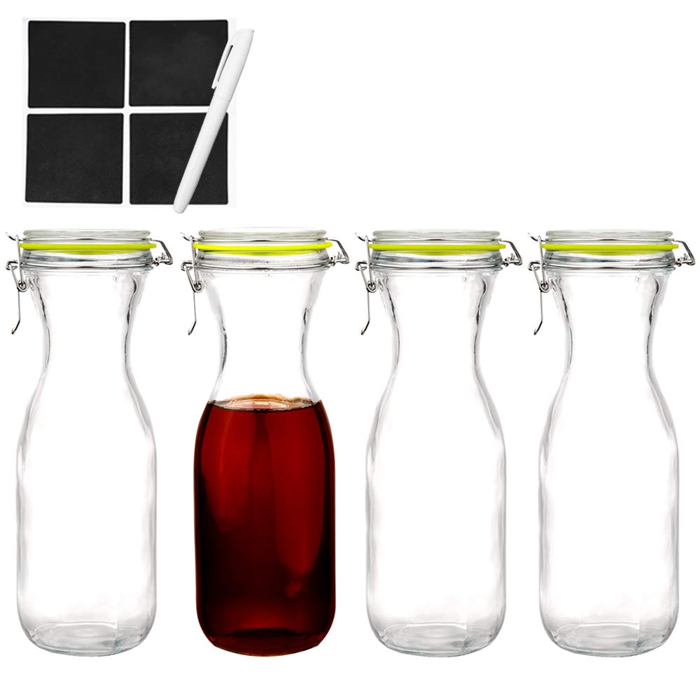 Buy 4 Pack Vase Shaped Glass Jars, Huichuiero 36 OZ Glass Carafe Come s ...