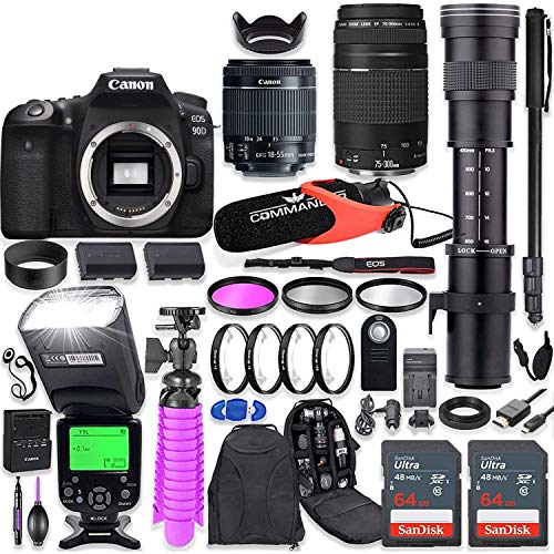 Canon EOS 90D DSLR Camera Kit with Canon 18-55mm & 75-300mm Lenses ...