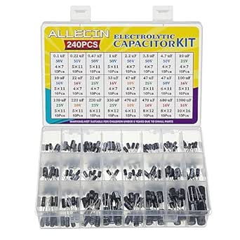 ALLECIN 24 Values Electrolytic Capacitor Assortment Kit from 0.1uF to 1000uF 10V 16V 25V 50V in ...
