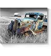 Amazon.com: Farmhouse Car Wooden Wall Art: Rustic Barn Rusty Truck ...