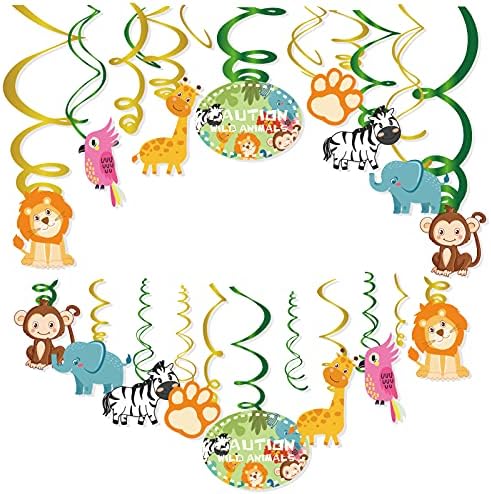 Amazon.com: 30Pcs Jungle Animals Theme Party Decoration,Safari Hanging ...