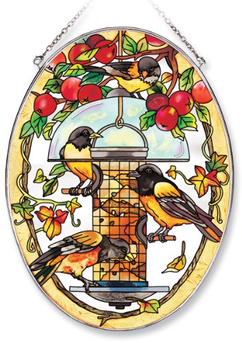 Amia Oval Suncatcher with Robin and Birdhouse Design, Hand Painted ...