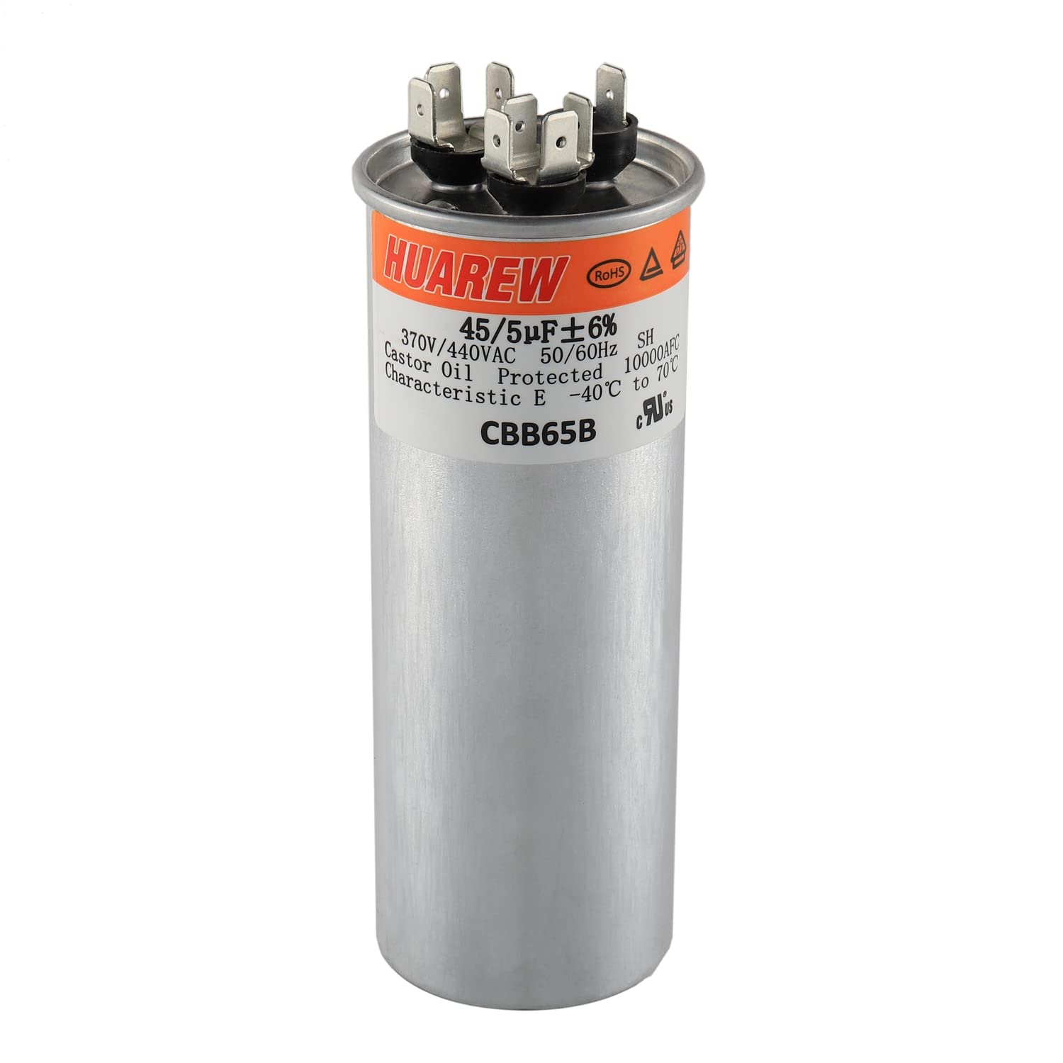 HUAREW 45/5 uF 45+5 MFD ±6% 370V/440V CBB65B AC Capacitor Dual Run Round Capacitor Replacement ...