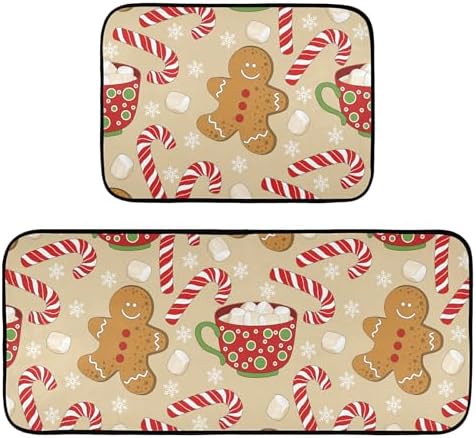 Amazon.com: 2 Pcs Christmas Gingerbread House Kitchen Rug Merry ...