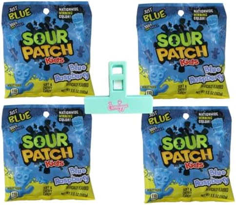 Amazon.com : Sour Blue Raspberry Gummies 3.6 oz with Candyya bag clip ...