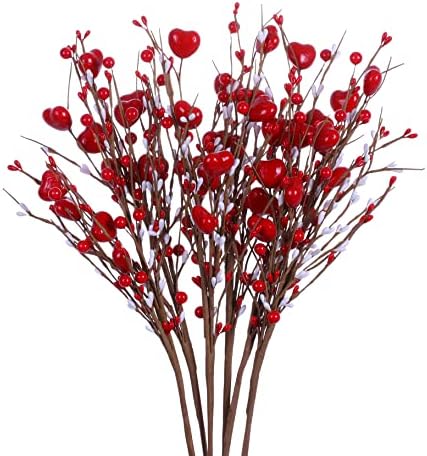 Amazon.com: Winlyn 6 Pcs Artificial Red Heart Berry Valentine Picks ...