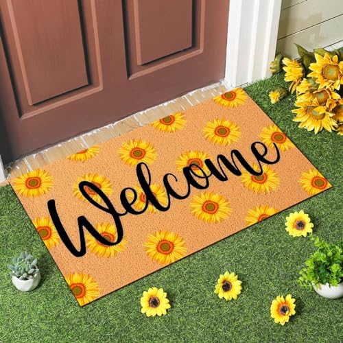 Amazon.com: AnyDesign Sunflower Natural Coir Door Mat Spring Summer ...