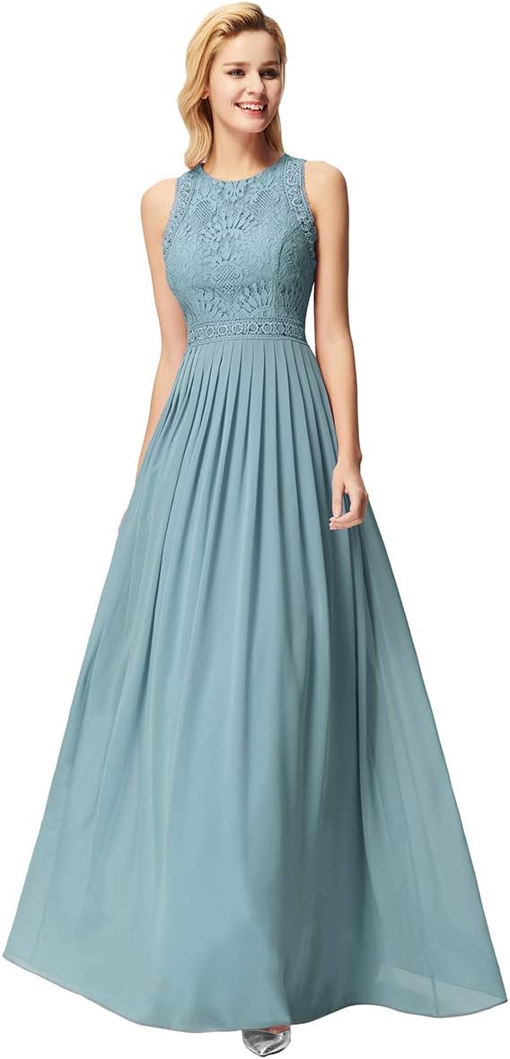 Ever-Pretty Vestito da Ballo Donna Girocollo Linea ad A Pizzo Chiffon ...