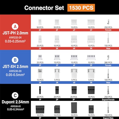 Snapklik.com : Crimp Tool Connector Kit, JST-PH 2.0mm/JST-XH 25mm ...
