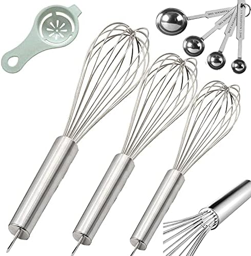 Amazon.com: Kisuwye Metal Whisks for Cooking Stainless Steel Whisk Set ...