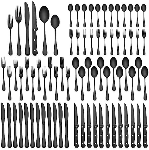 Amazon.com: Black Silverware Set, Umit Chef 48Pcs Black Flatware Set with Steak Knives for 8 ...