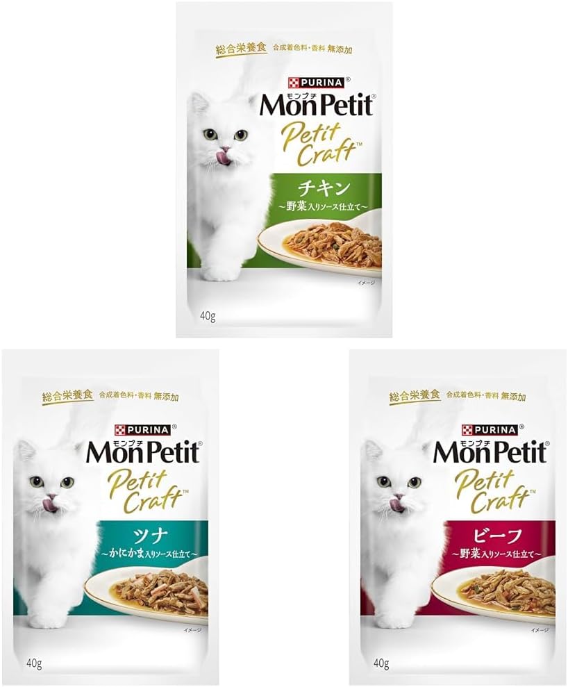 Amazon | 【セット買い】モンプチ プチクラト パウチ チキン 野菜入りソース仕立て 40gx6袋 + モンプチ プチクラフト パウチ ツナ かにかま入りソース仕立て 40gx6袋 ...