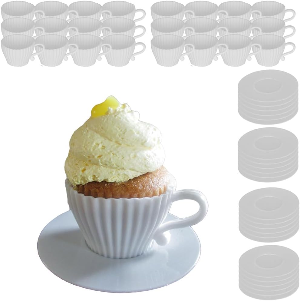 Amazon.com: Evelots Teacup Silicone Cupcake Liners for Baking 48 Pc Set ...