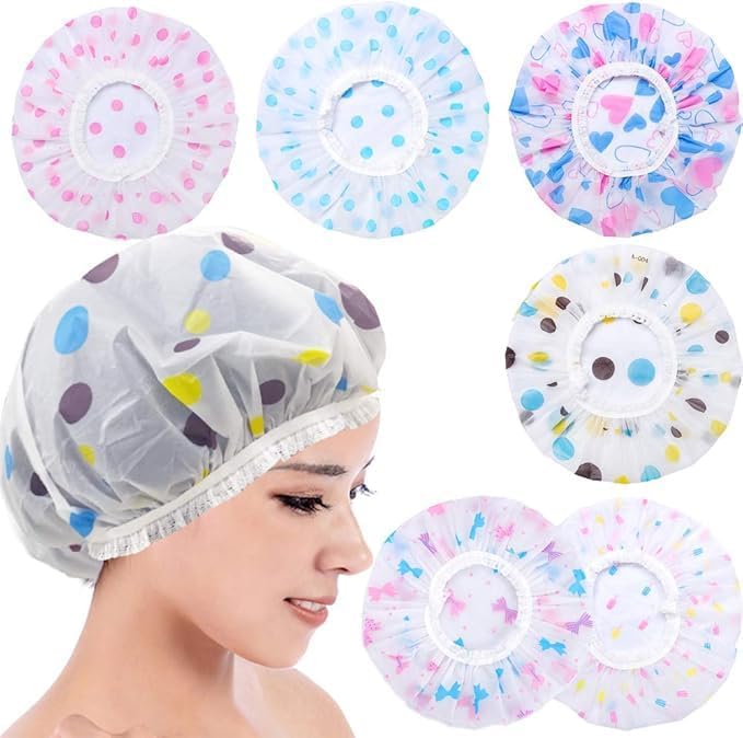 Shower Caps for Long Hair for Women - Reusable Elastic Hair Cover Caps ...