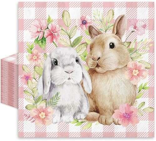 Amazon.com: JarThenaAMCS 80Pcs Easter Paper Napkins Bunny Rabbit ...