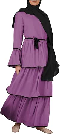 Women Chiffon Muslim Dress Middle East Arabian Robe Islamic Solid Cake ...