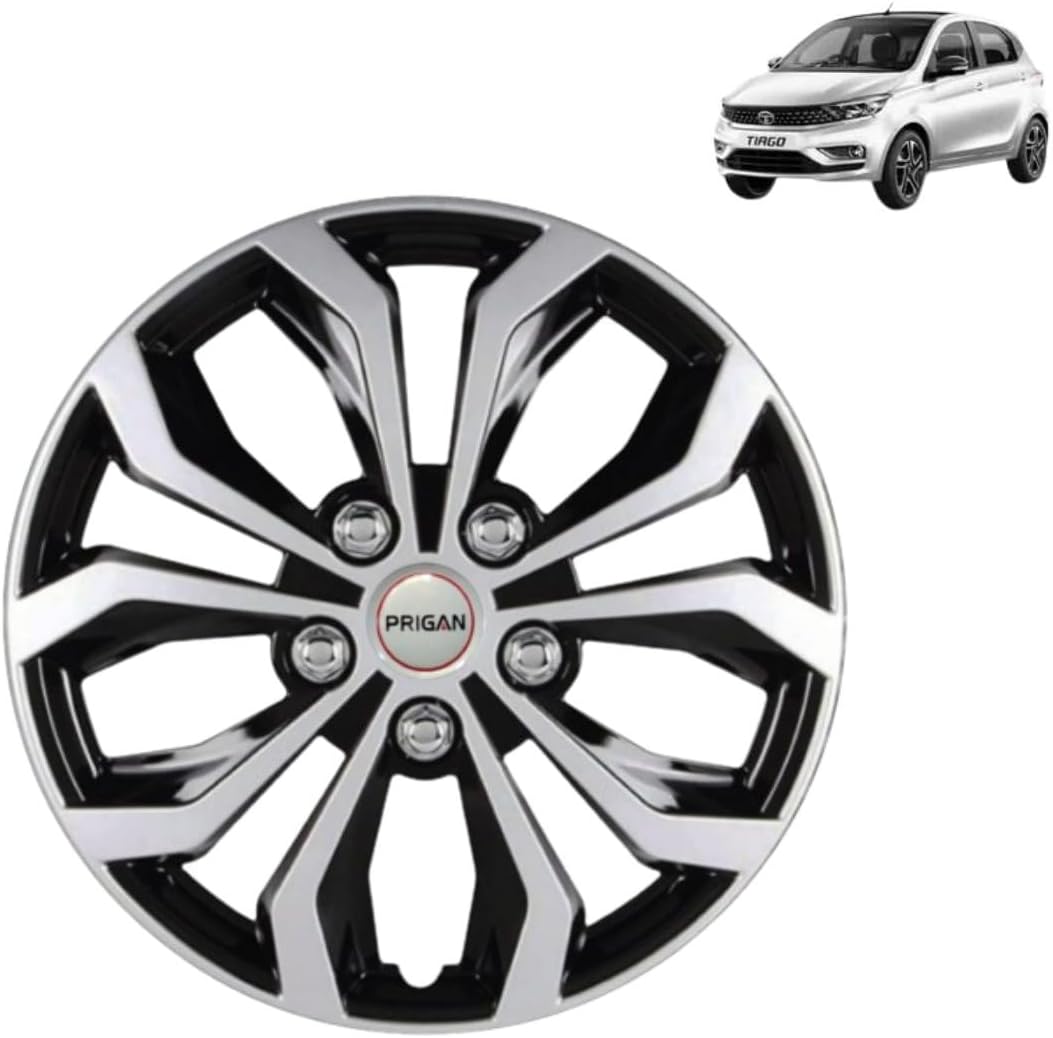 PRIGAN TATA Tiago Black Silver Wheel Cover 14" for Tata Tiago (XT & XZ ...
