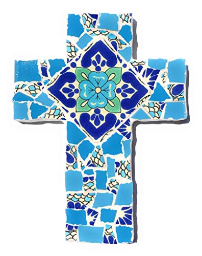 Mexican Tile Talavera Wall Mosaic Cross Assorted Blue and - Want It All
