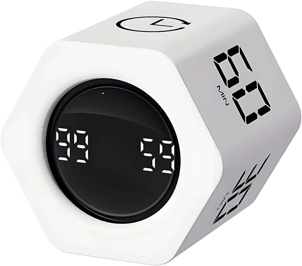 QUMOX F6 Pomodoro Timer Cube, Hexagon Productivity Gravity Timer, Flip Clock, Silent, Vibrate ...