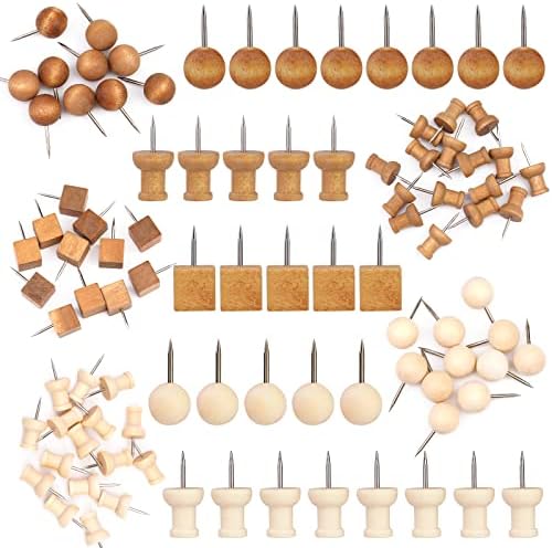 Amazon.com: 62 Pcs Wood Push Pins 5 Types Wooden Thumb Tacks Wooden ...