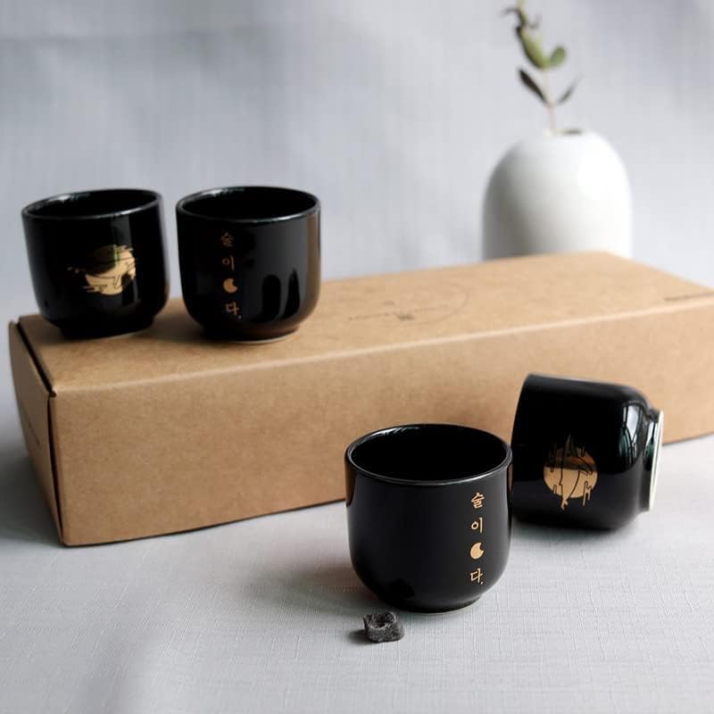 Coreano 24K oro pintura a mano cerámica SOJU chupito vasos Luna 4p Set ...