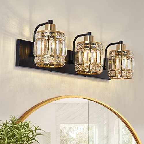 BEHIYA 3 Lights Bathroom Vanity Light, Crystal Bathroom Light Fixture ...