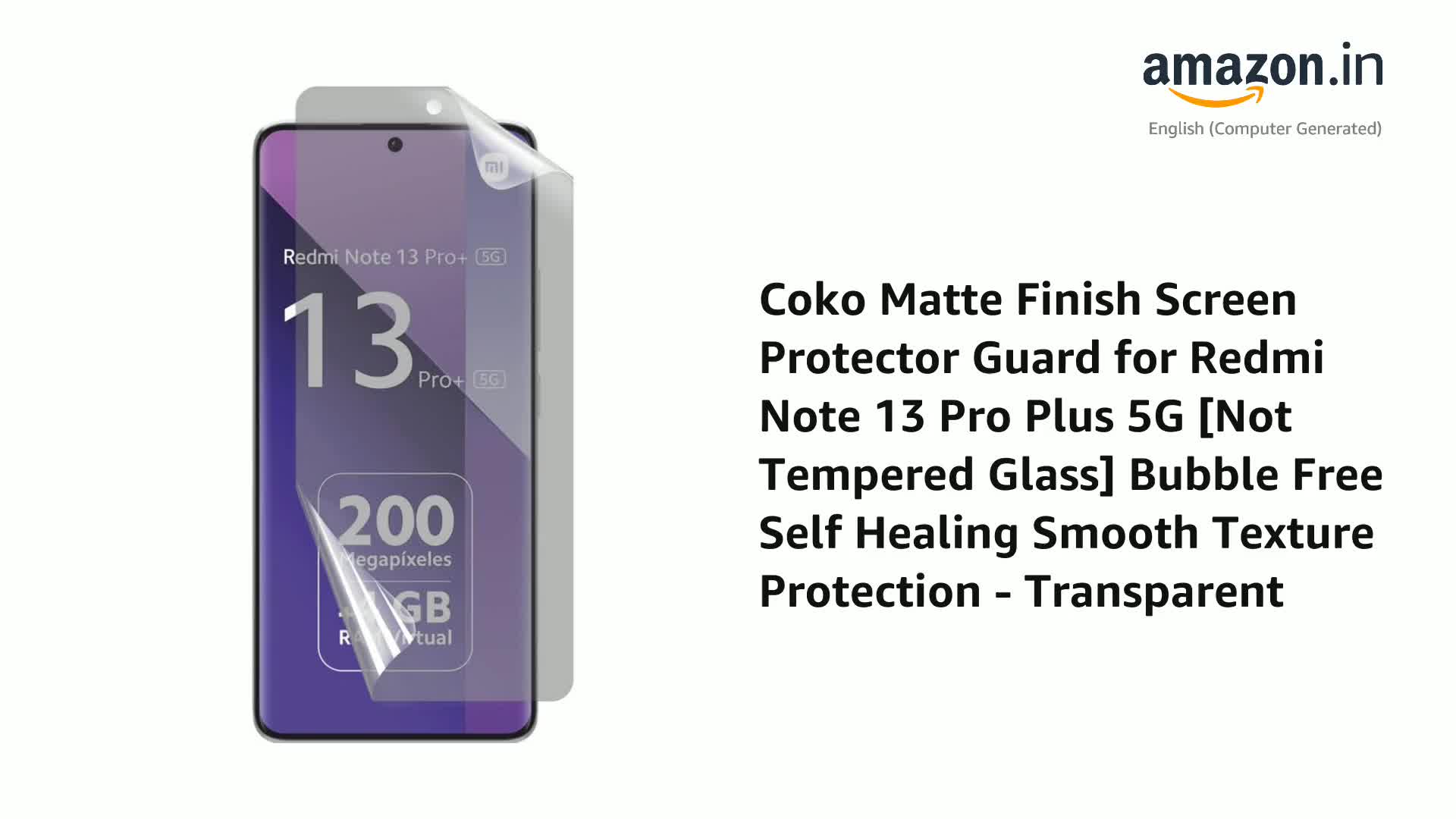Watch Coko Matte Finish Screen Protector Guard for Redmi Note 13 Pro ...