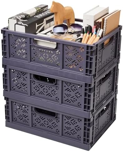 EZOWARE 16L Foldable Plastic Storage Crates, Set of 3 Large Stackable ...