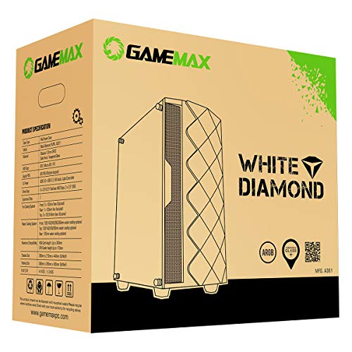GameMax White Diamond ARGB Mid-Tower PC Gaming Case, ATX, 3 Pin Aura ...