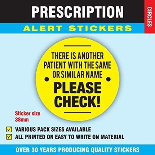 200 Prescription Alert Stickers - supplied on sheets (Black & Yellow ...