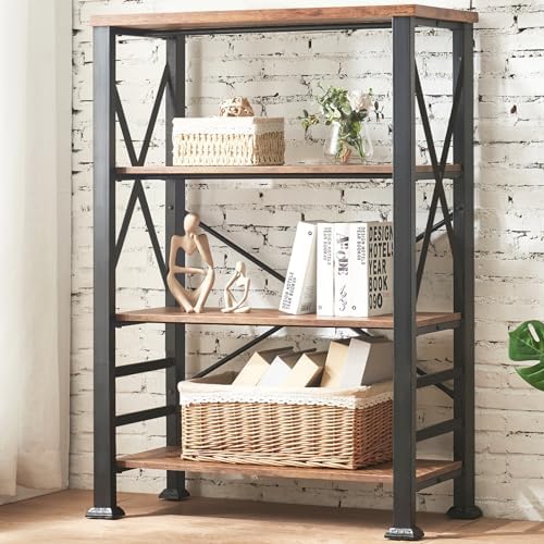 Amazon.com: HCHQHS Bookshelf, 4-Tier Industrial Bookcase, Rustic Open ...