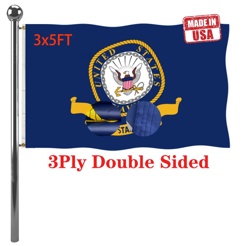 Amazon.com : Jayus Double Sided Emblem Navy Flag 3x5 FT- 3Ply Naval ...