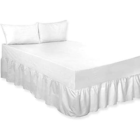 Maria Luxury Bedding & Linen White Double Fitted Valance Sheet, Frilled ...