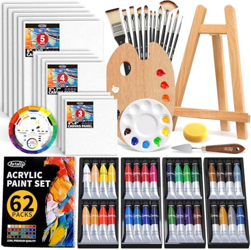 ARTALLY Acrylic Paint Set, 62 Pcs Canvas Painting Kits, 32 Colors ...