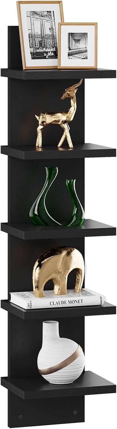 IBUYKE 5 Tier Vertical Shelf,Floating Storage Wall Shelf,Decorative ...
