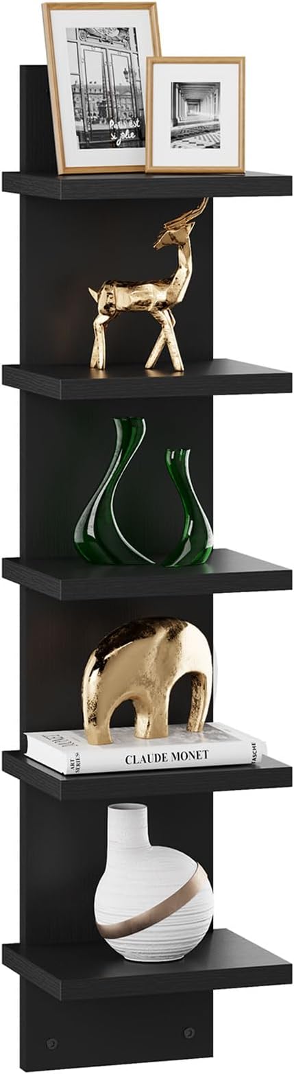 Amazon.com: IBUYKE 5 Tier Wall Shelf Unit,Black Vertical Shelf,Floating ...