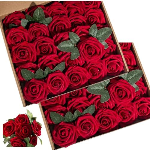 Amazon.com: Lansdowns Artificial Flower Foam Rose 25pcs Real Looking ...