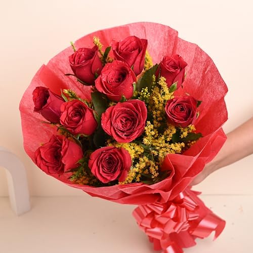 Floralbay Red Roses Bouquet Fresh Flowers In Cellophane Wrapping (Bunch ...