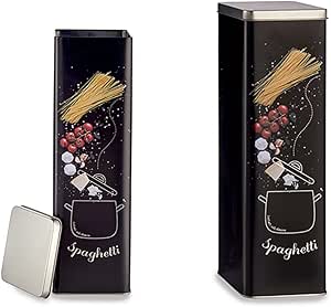 Spaghetti Jar Storage Tin Pasta Black Black Silver 30 cm Pasta Storage ...